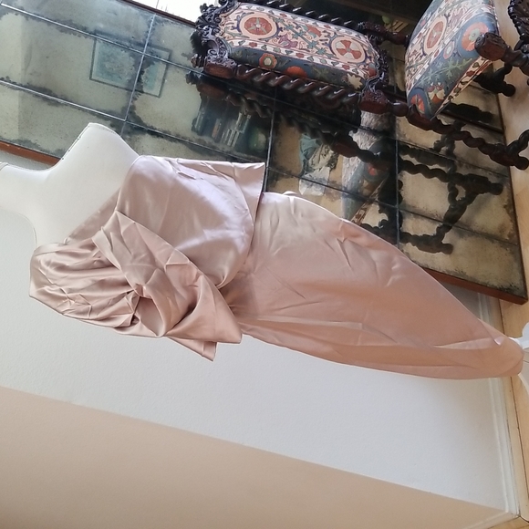 ASOS | Dresses | Asos Metallic Blush Pink Asymmetrical Greek Drape ...